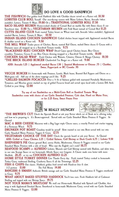 Run of the Mill Public House & Brewery menu in Saco, Maine, USA