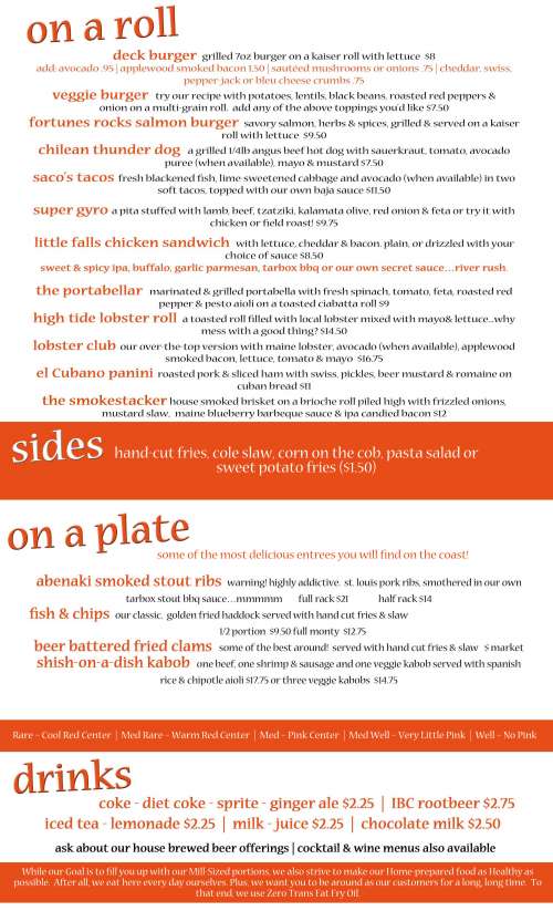 Run of the Mill Public House & Brewery menu in Saco, Maine, USA