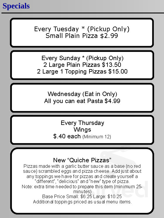 Menu for P & D Oxford House of Pizza in Oxford, MA | Sirved