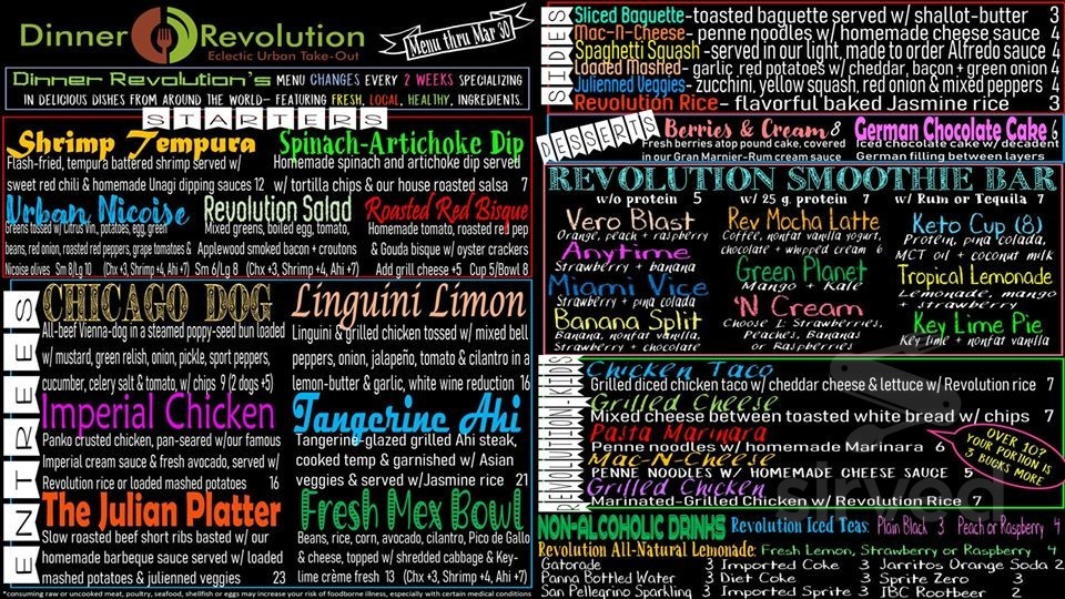 Dinner Revolution menu in Vero Beach, Florida, USA