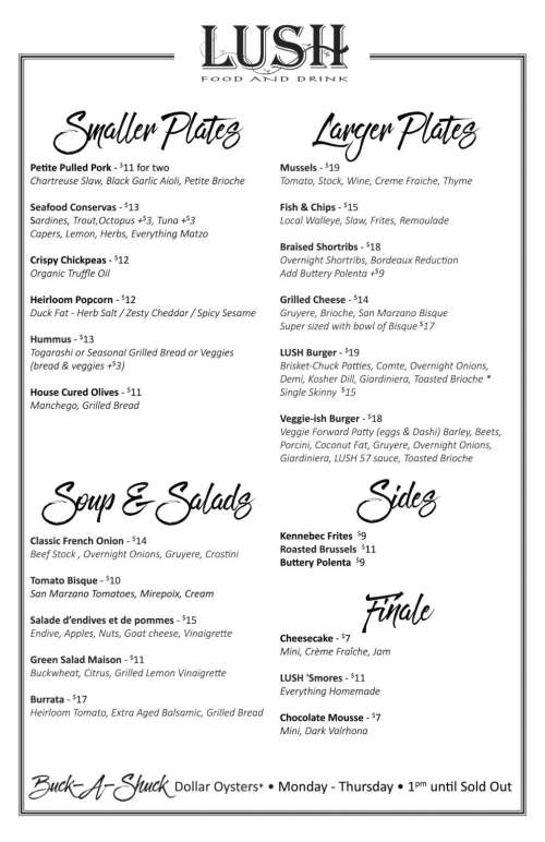 Lush Food & Drink - West Town menu in Chicago, Illinois, USA