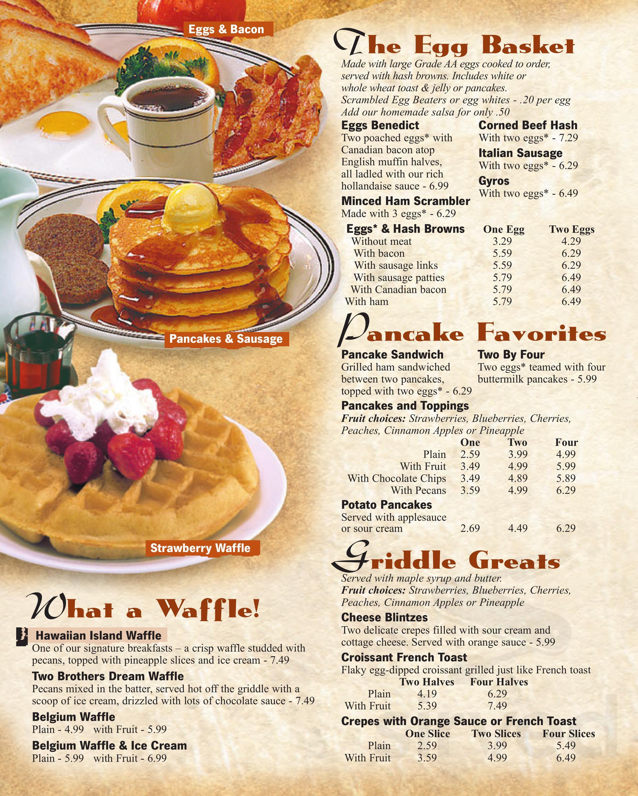 Two Brothers Family Restaurant menu in Oshkosh, Wisconsin, USA
