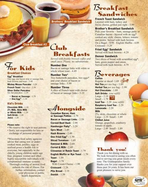 Two Brothers Family Restaurant menu in Oshkosh, Wisconsin, USA