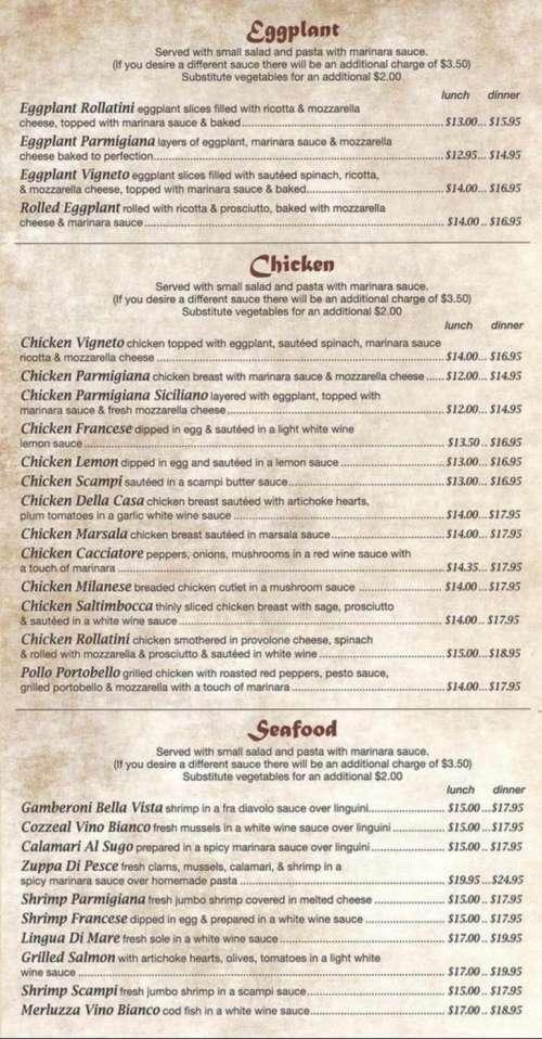 Vigneto Cafe menu in Highland, New York, USA