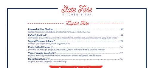 Menu for State Fare Kitchen & Bar in Houston, TX | Sirved