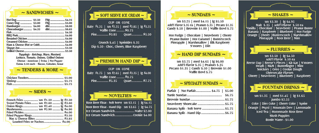 Tasti Creme menu in Canton, Ohio, USA
