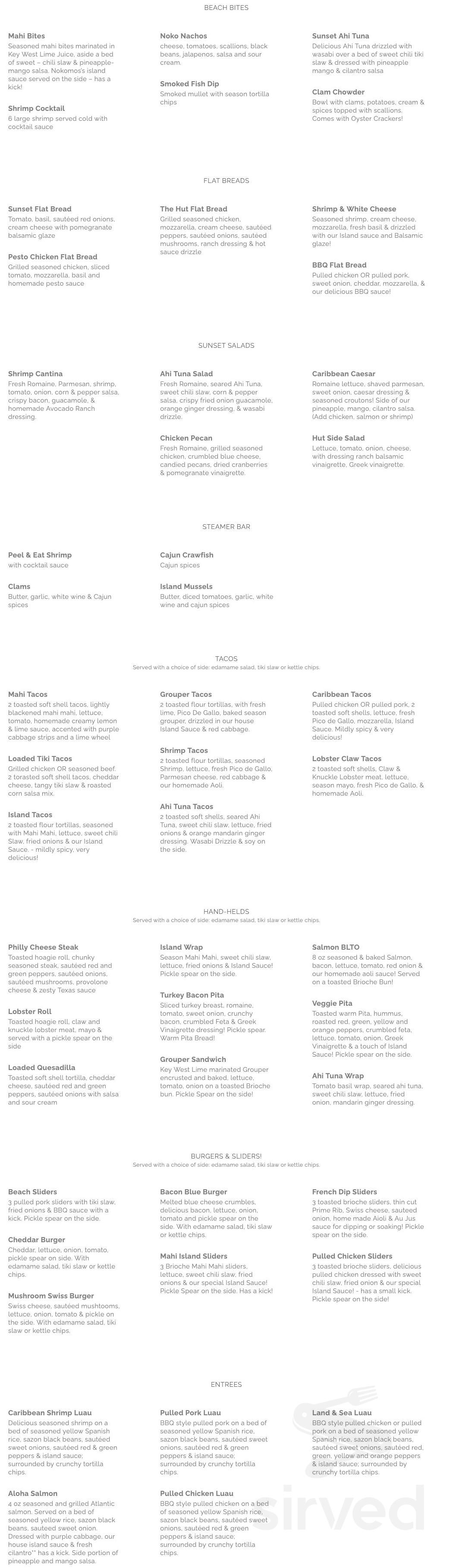 Nokomo's Sunset Hut menus in Nokomis, Florida, United States