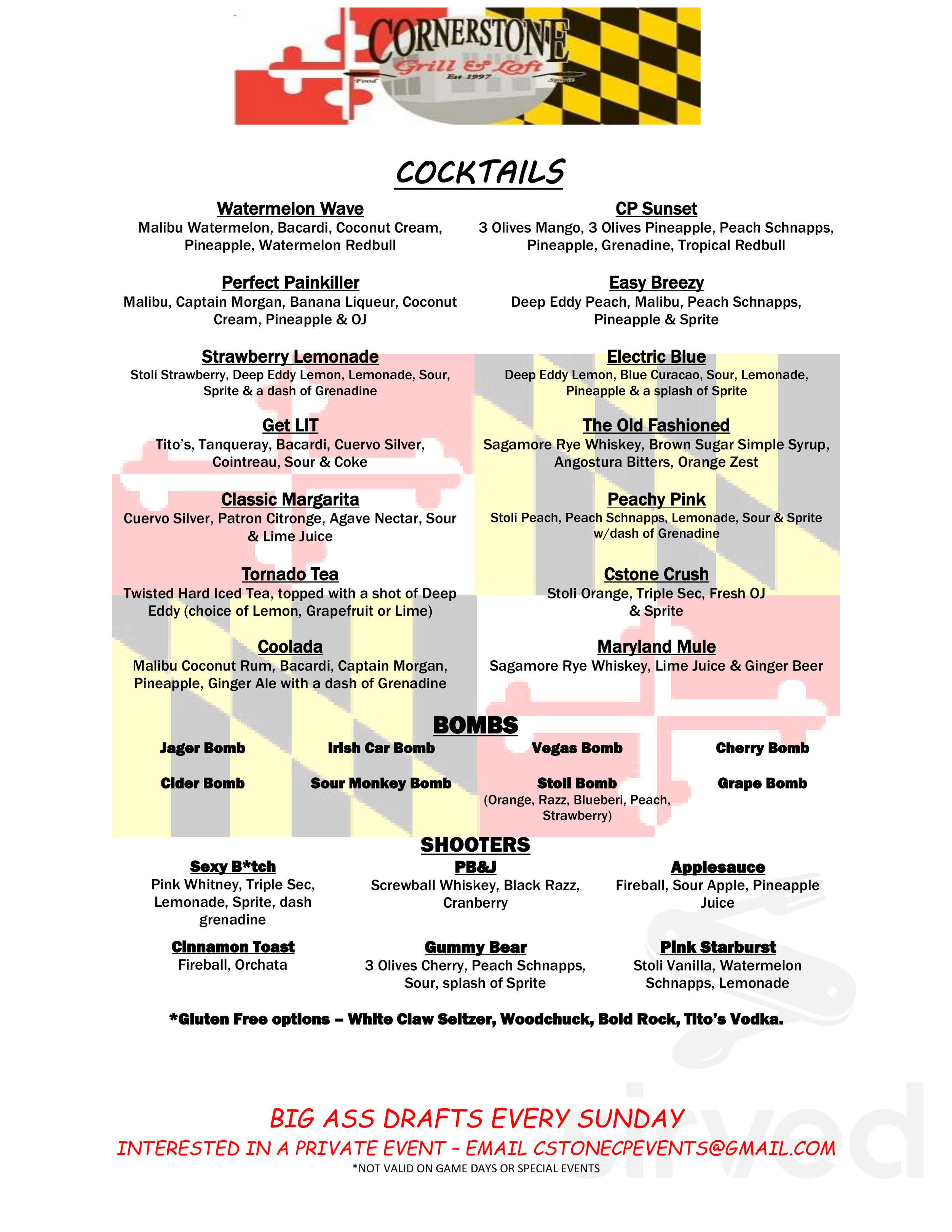 Cornerstone Grill & Loft menu in College Park, Maryland, USA