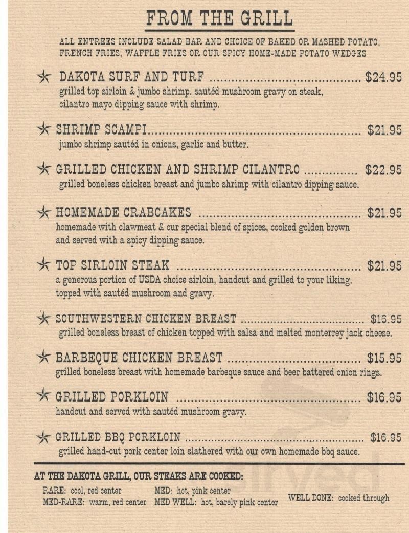 Dakota Grill menus in Walhalla, South Carolina, United States