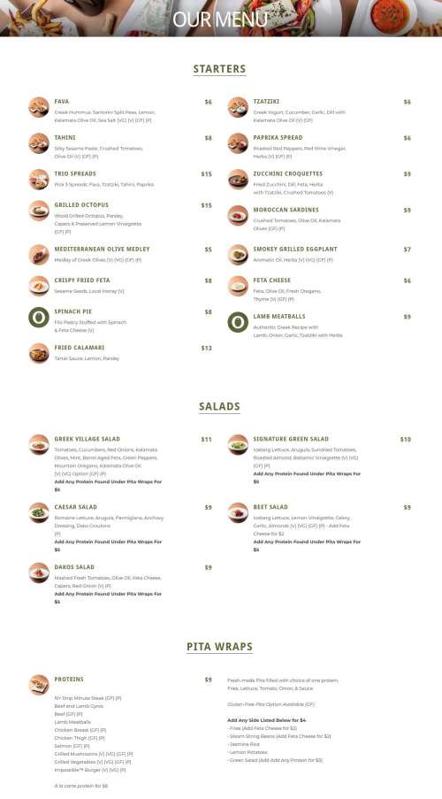 Oliv Pit Athenian Grill menu in Boca Raton, Florida, USA