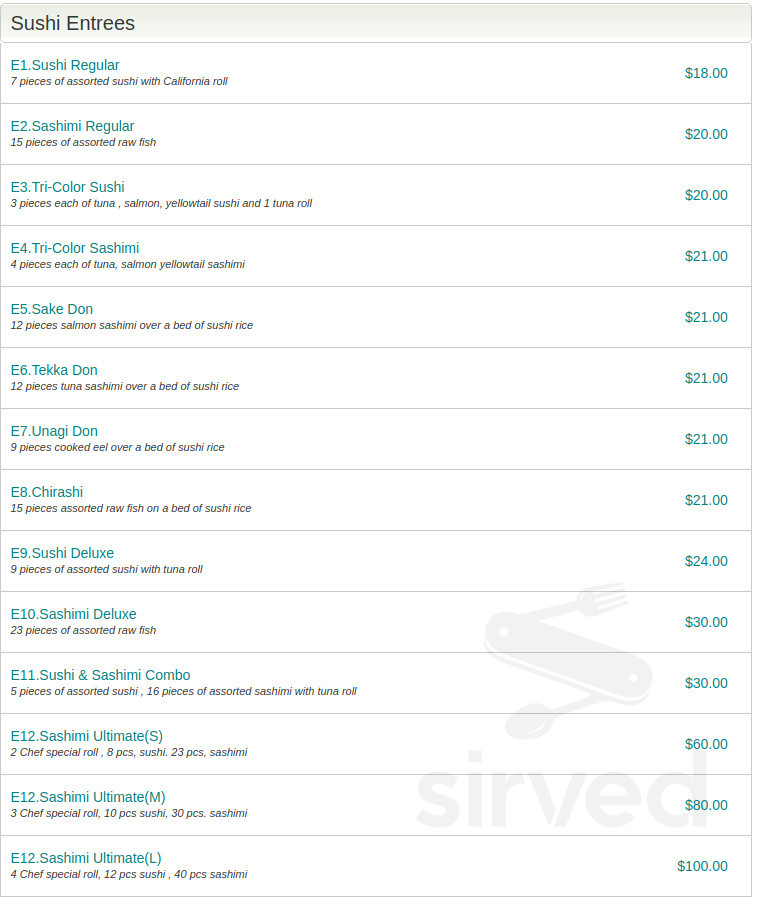 Menu - Dover DE's Yukon Korean BBQ & Sushi Bar | Sirved