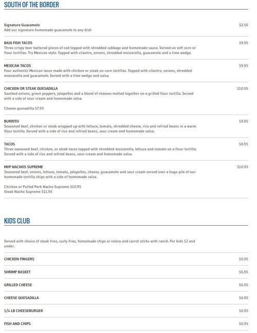 MVP Sports Bar menu in Sycamore, Illinois, USA