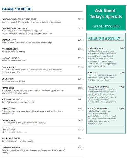 MVP Sports Bar menu in Sycamore, Illinois, USA