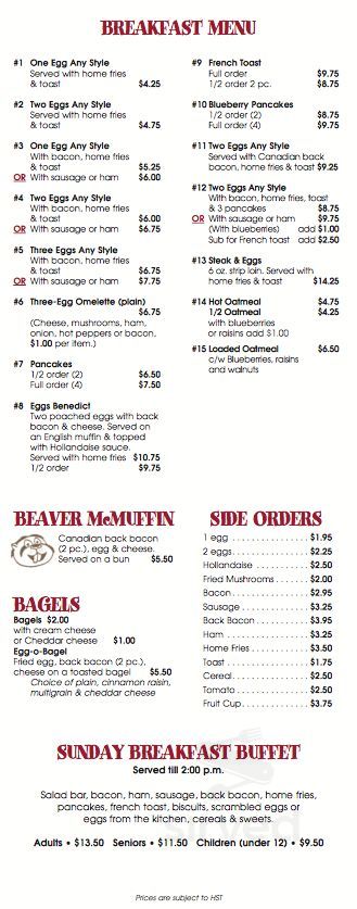 Little Beaver Restaurant menu in Komoka, Ontario, Canada