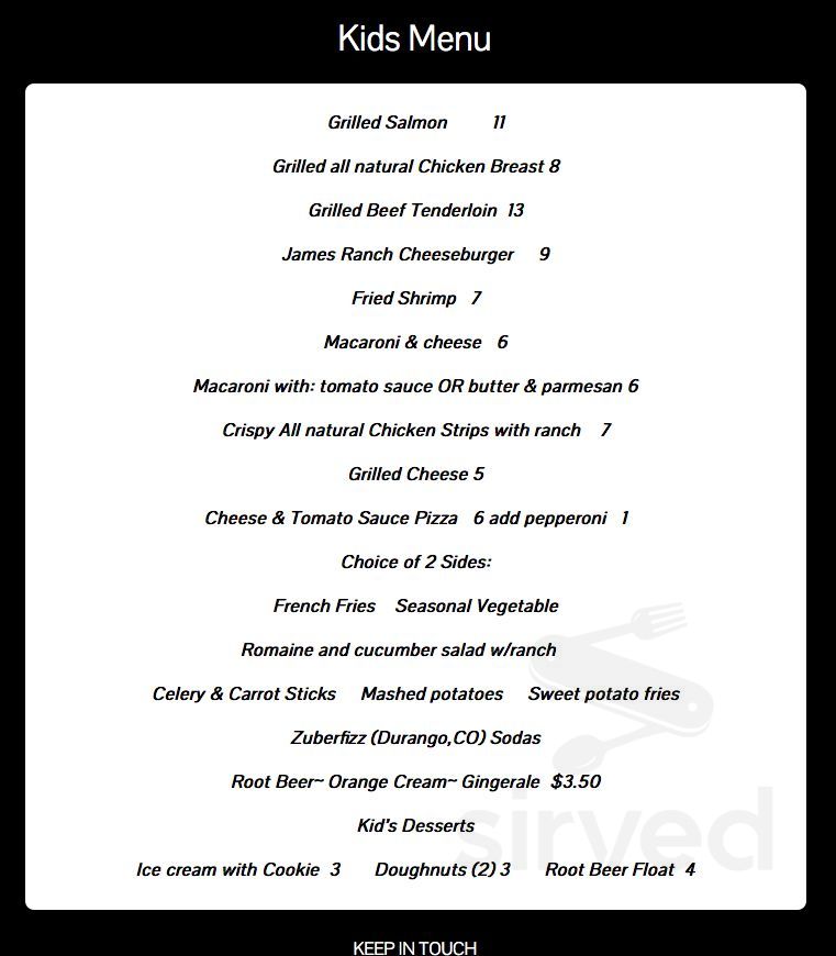 Menu - Durango CO's Eolus Bar & Dining | Sirved