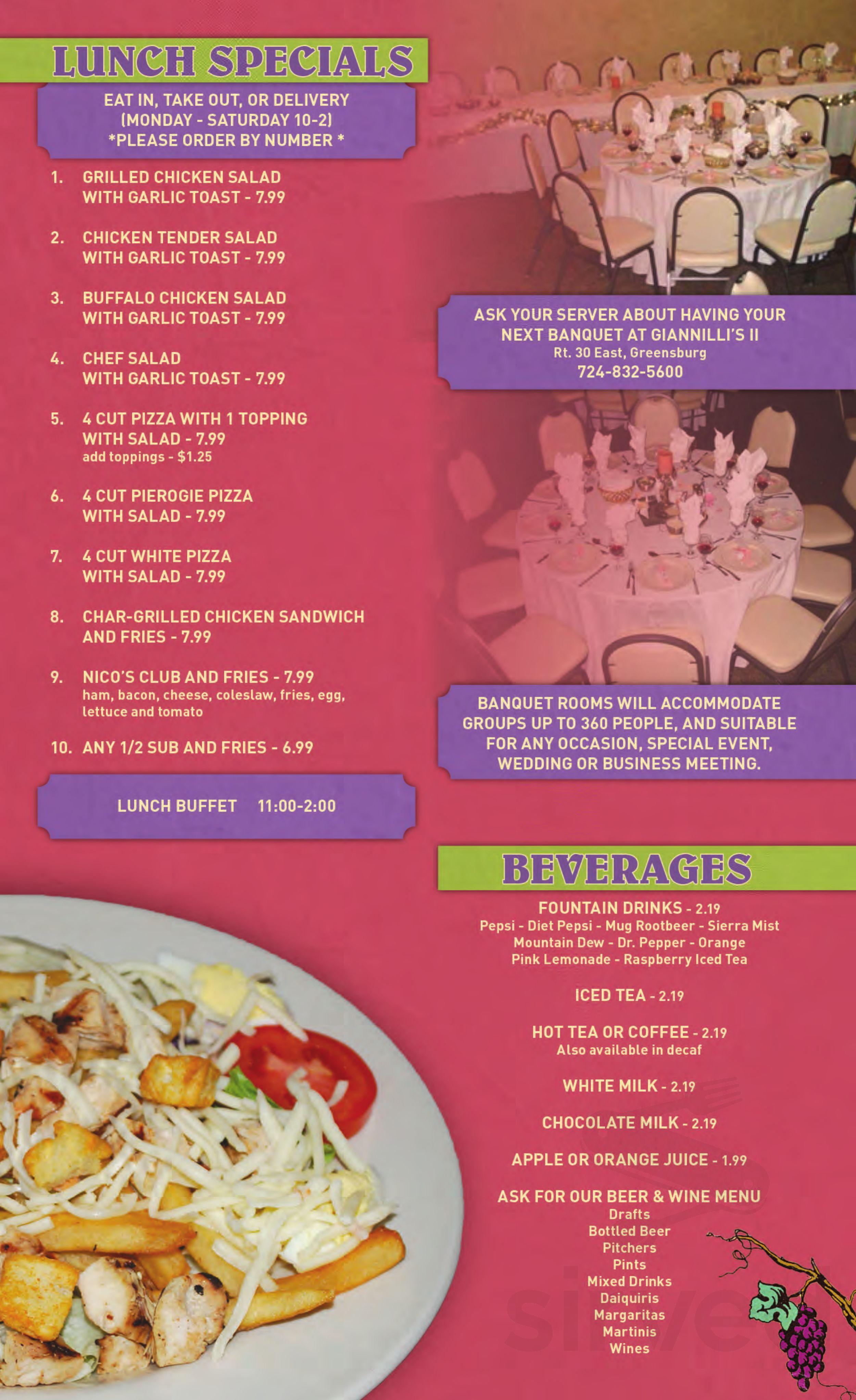 Giannilli's II Restaurant & Lounge menu in Greensburg, Pennsylvania, USA