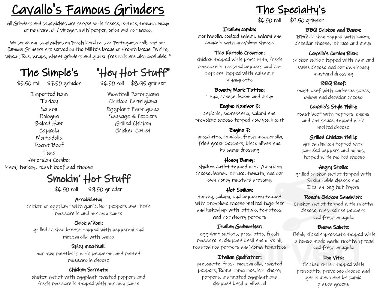 Cavallo's Deli and Imported Italian Foods Waterbury menu in Waterbury ...