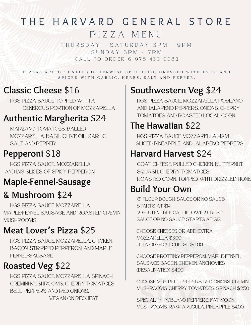 Harvard General Store menu in Harvard, Massachusetts, USA