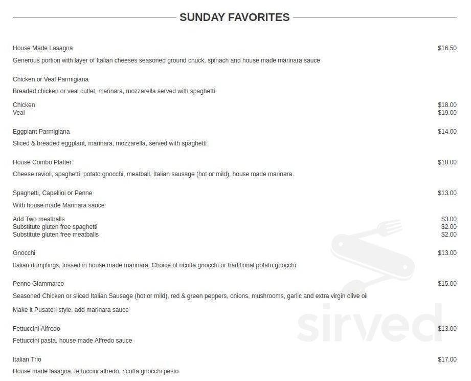 Giammarco's Italian Restaurant menu in Westerville, Ohio, USA