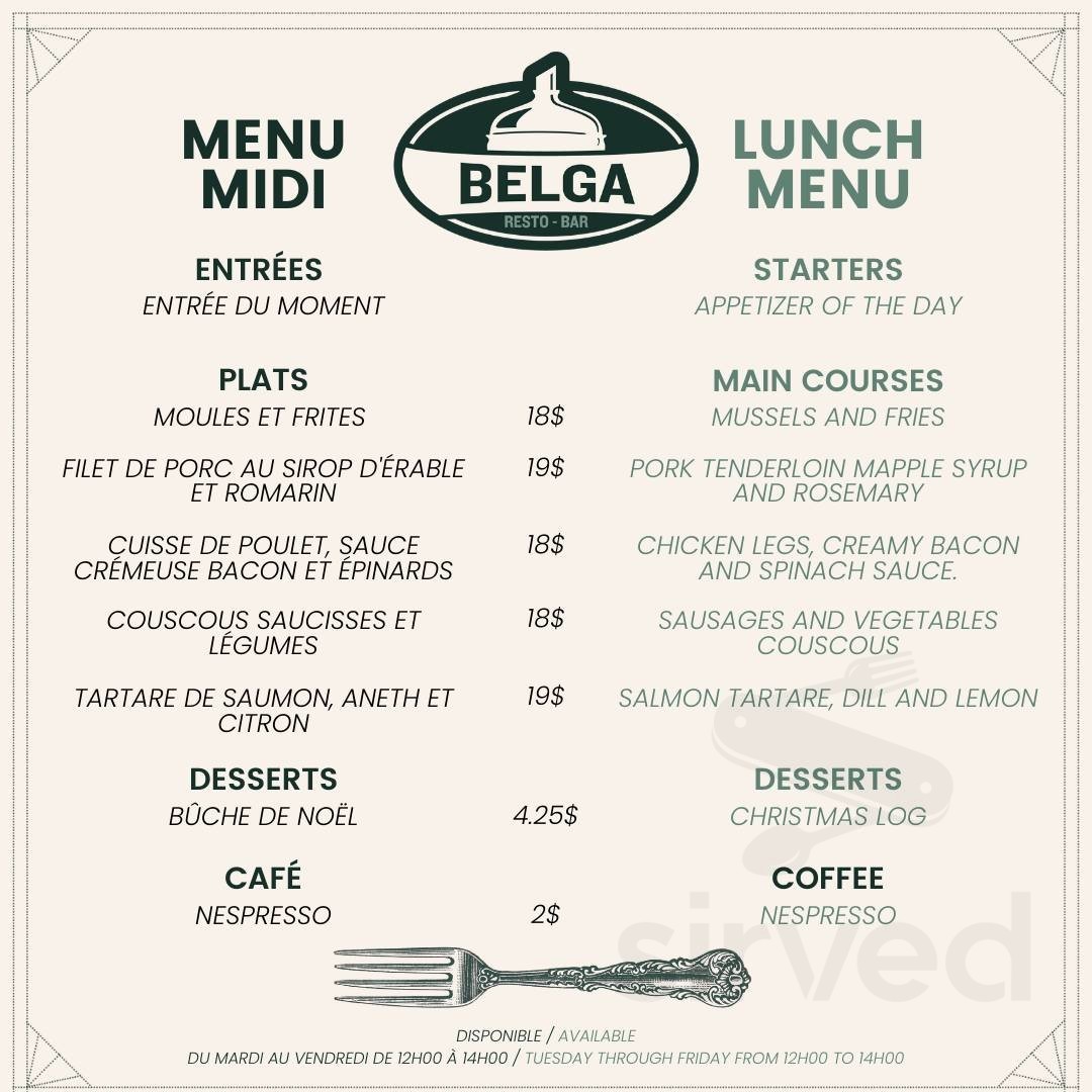 Belga - Resto-Bar menus in Québec, Quebec, Canada