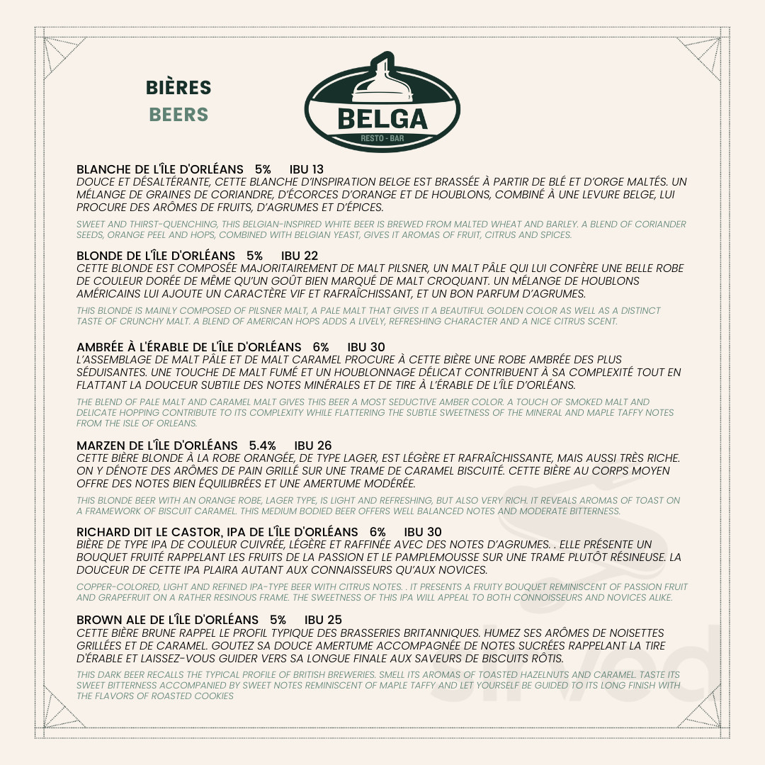 Belga - Resto-Bar menus in Québec, Quebec, Canada
