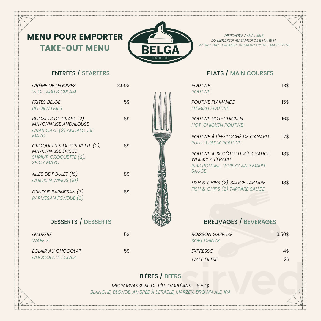 Belga - Resto-Bar menus in Québec, Quebec, Canada