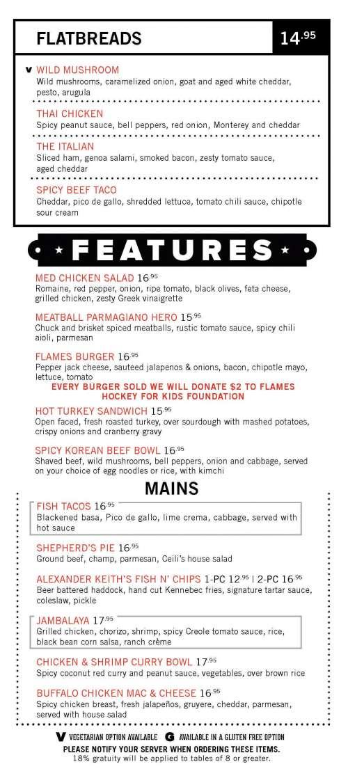 Ceili's Royal Oak menu in Calgary, Alberta, Canada