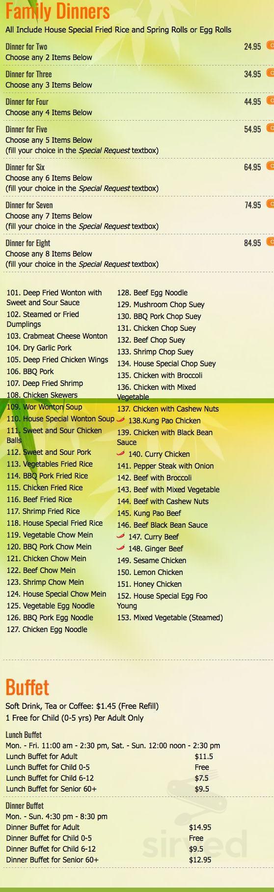 Panda King Buffet & Sushi menu in Westlock, Alberta, Canada