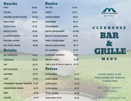 Manitouwadge Golf Course menu in Manitouwadge, Ontario, Canada