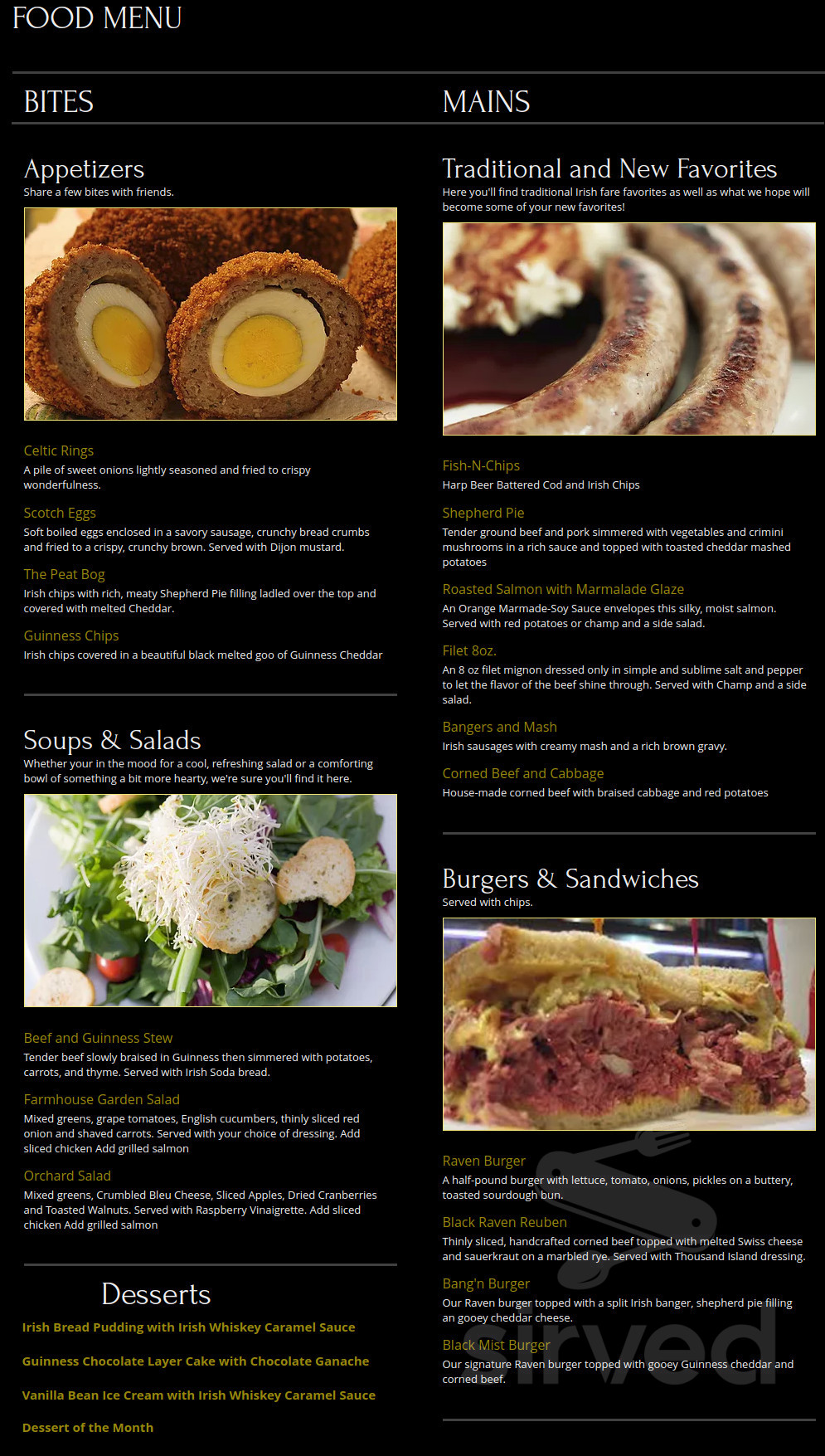 Menu for THE BLACK RAVEN PUB in Harrah, OK | Sirved
