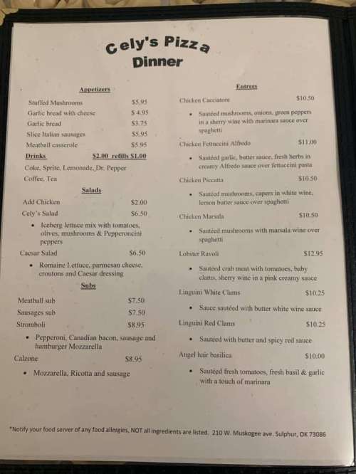 Delizi Pizzeria menu in Sulphur, Oklahoma, USA