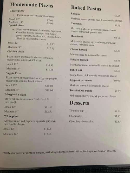 Delizi Pizzeria menu in Sulphur, Oklahoma, USA