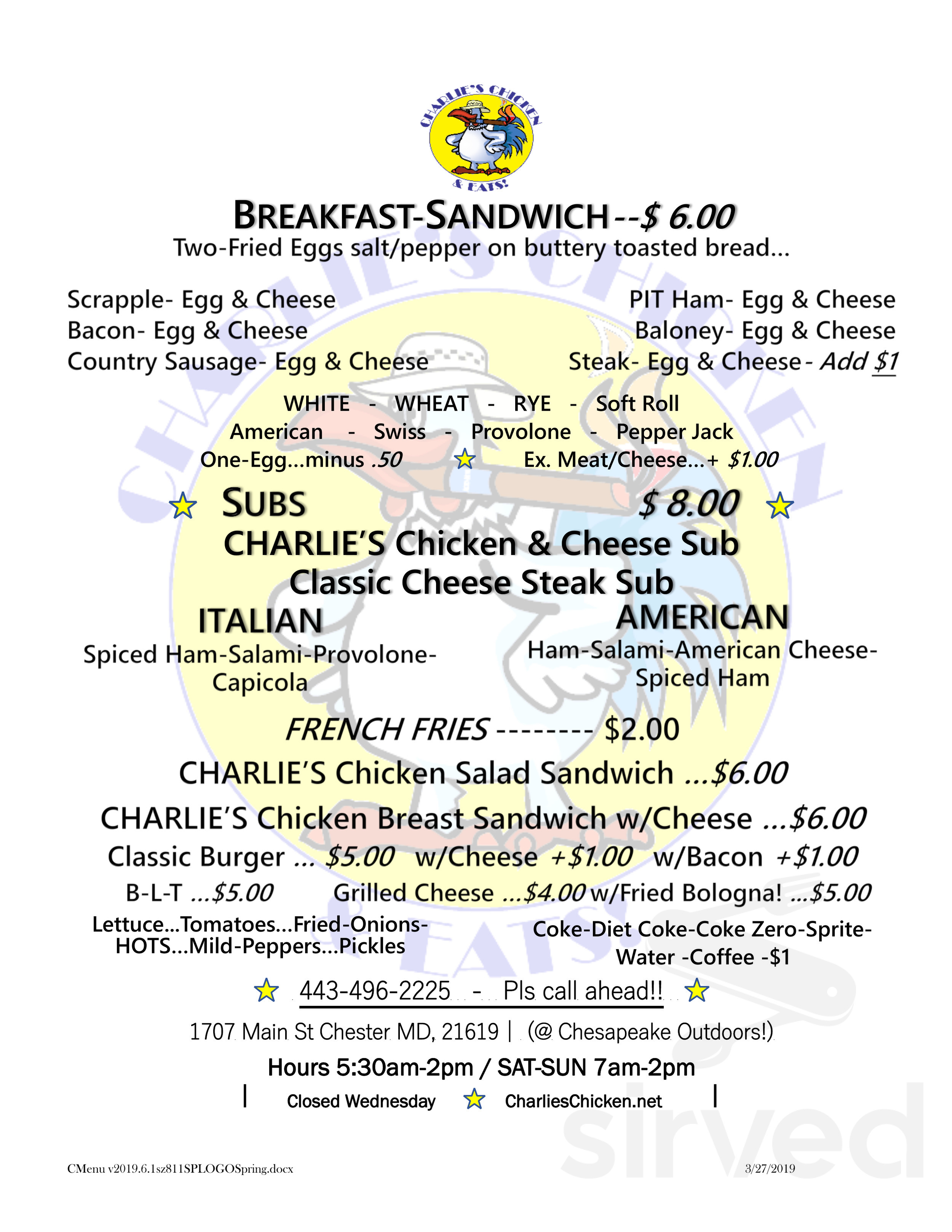 Charlie's Chicken and Eats menus in Chester, Maryland, United States