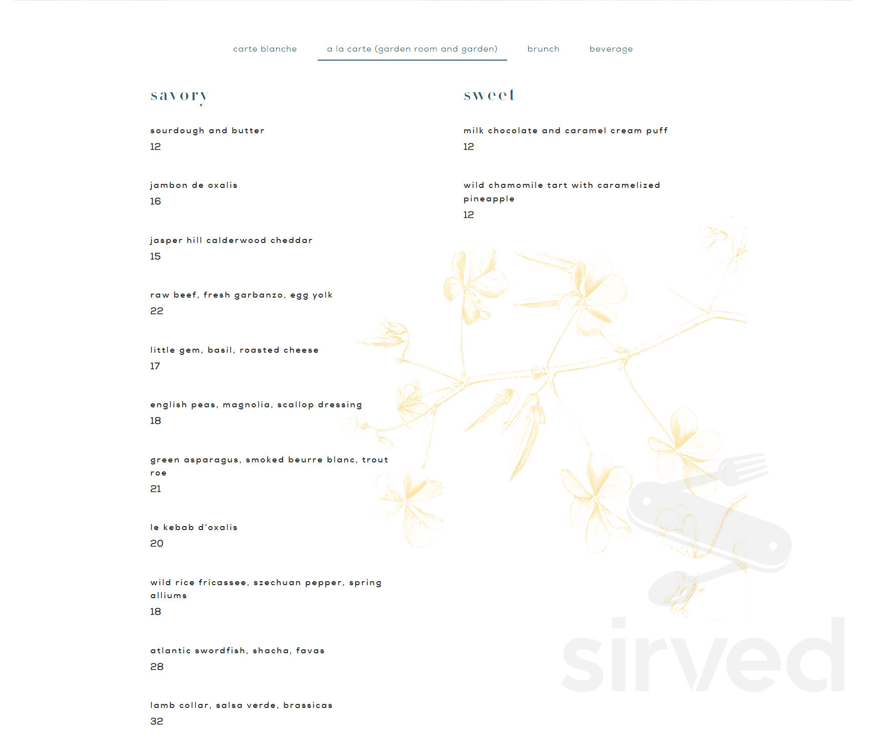Menu - Brooklyn NY's Oxalis | Sirved
