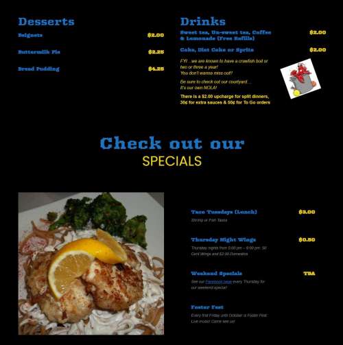 Blue Moon Cafe' menu in Dothan, Alabama, USA