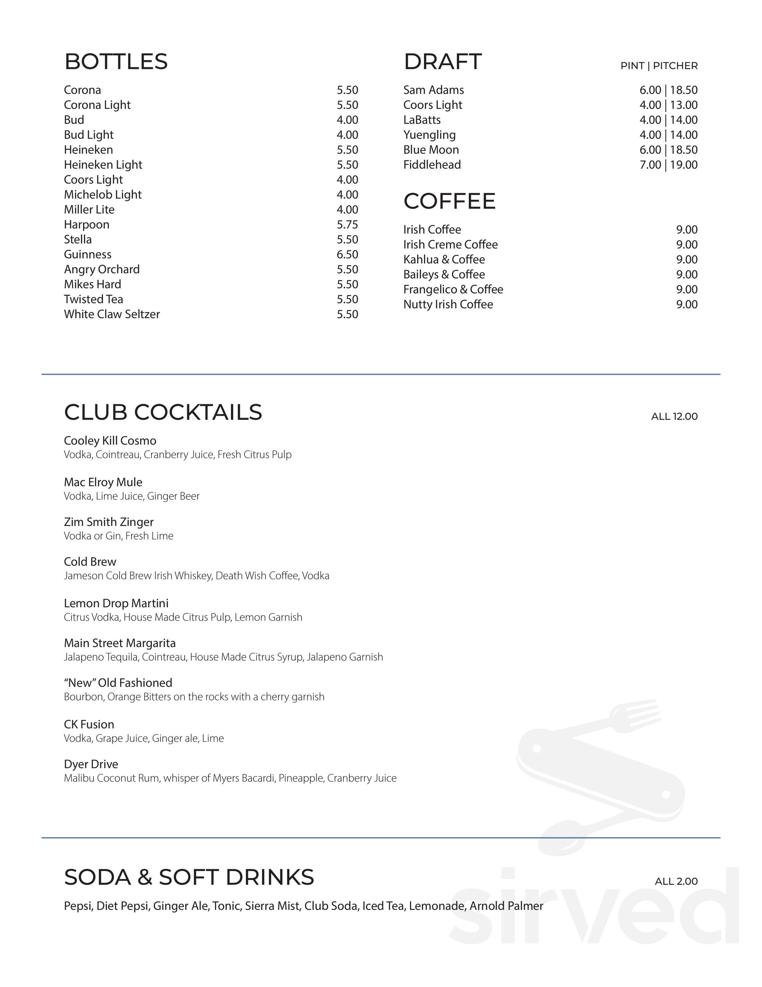 Cooley Kill Restaurant and Bar at Van Patten Golf Club menu in Clifton ...