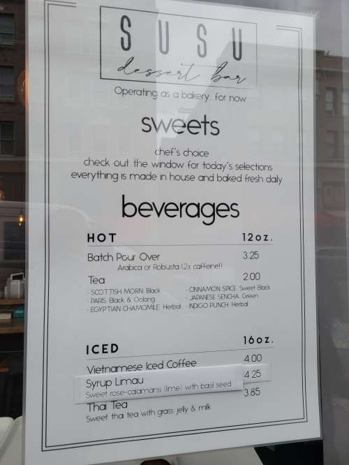 SUSU Dessert Bar menu in Seattle, Washington, USA