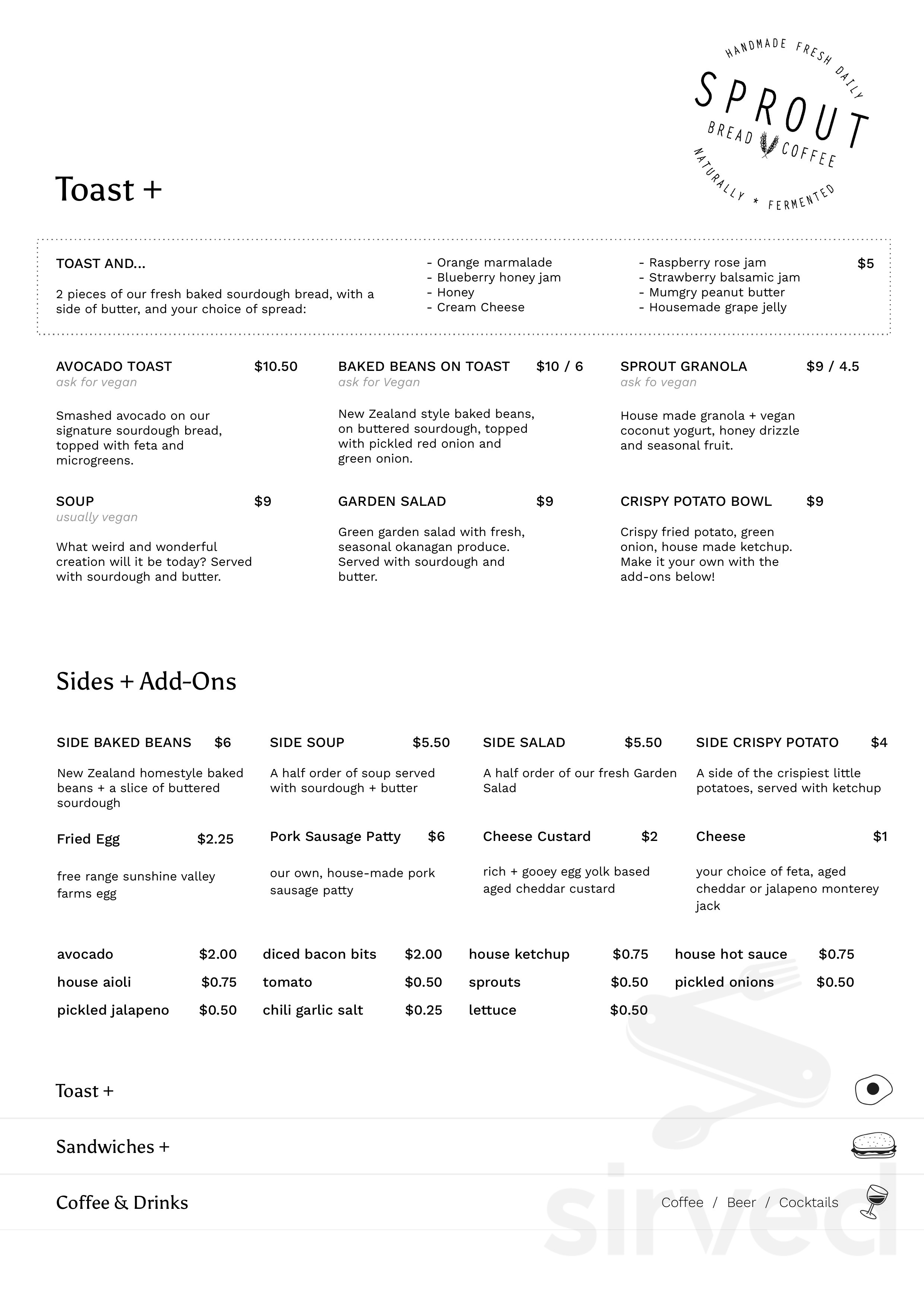 Menu - Kelowna BC's Sprout Bread | Sirved