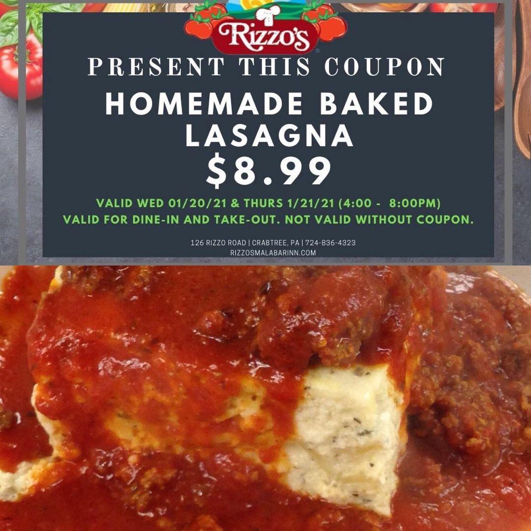 Rizzo's Malabar Inn menu in Crabtree, Pennsylvania, USA