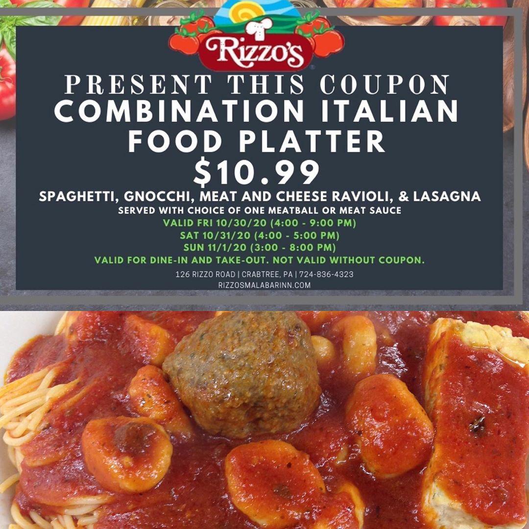 Rizzo's Malabar Inn menu in Crabtree, Pennsylvania, USA