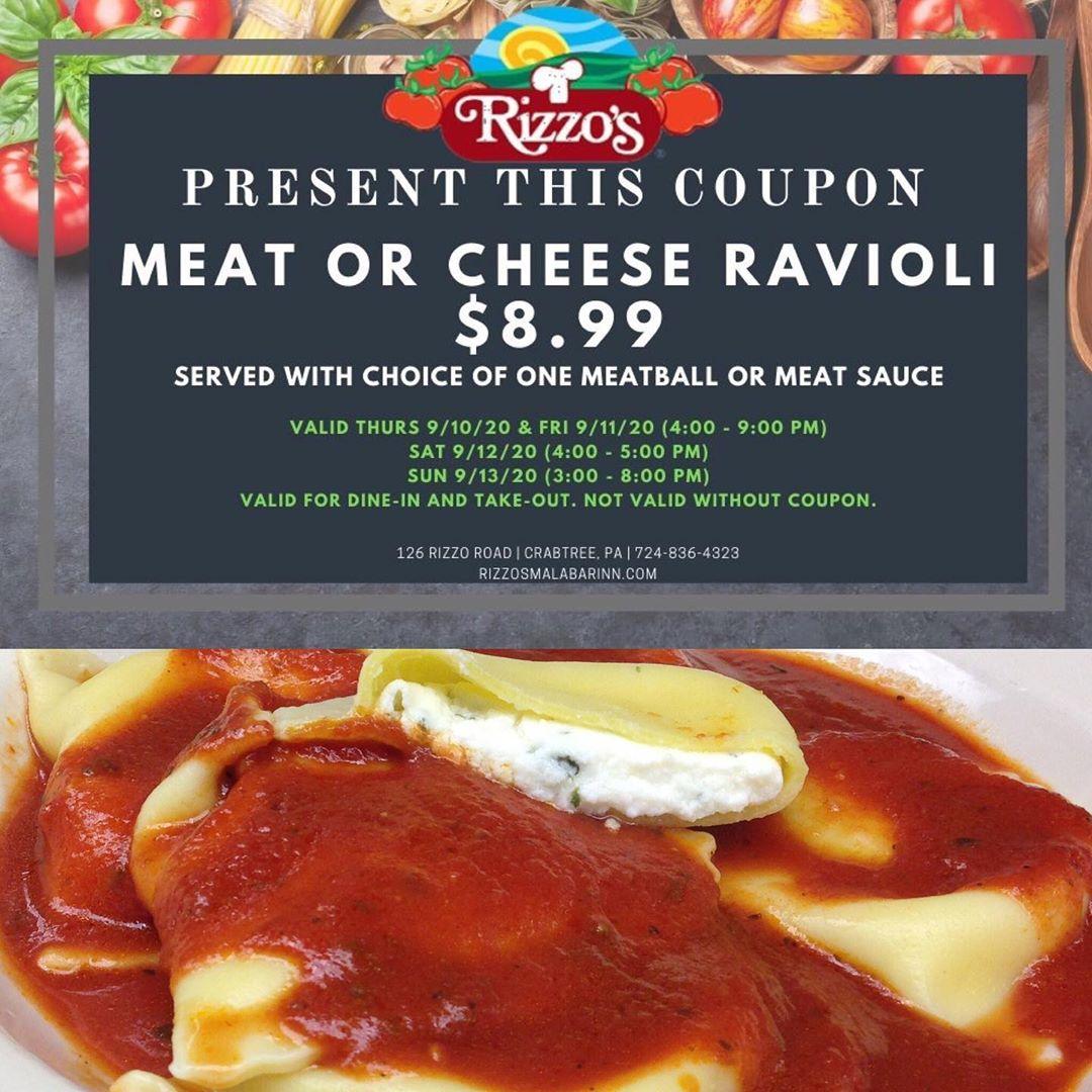 Rizzo's Malabar Inn menu in Crabtree, Pennsylvania, USA