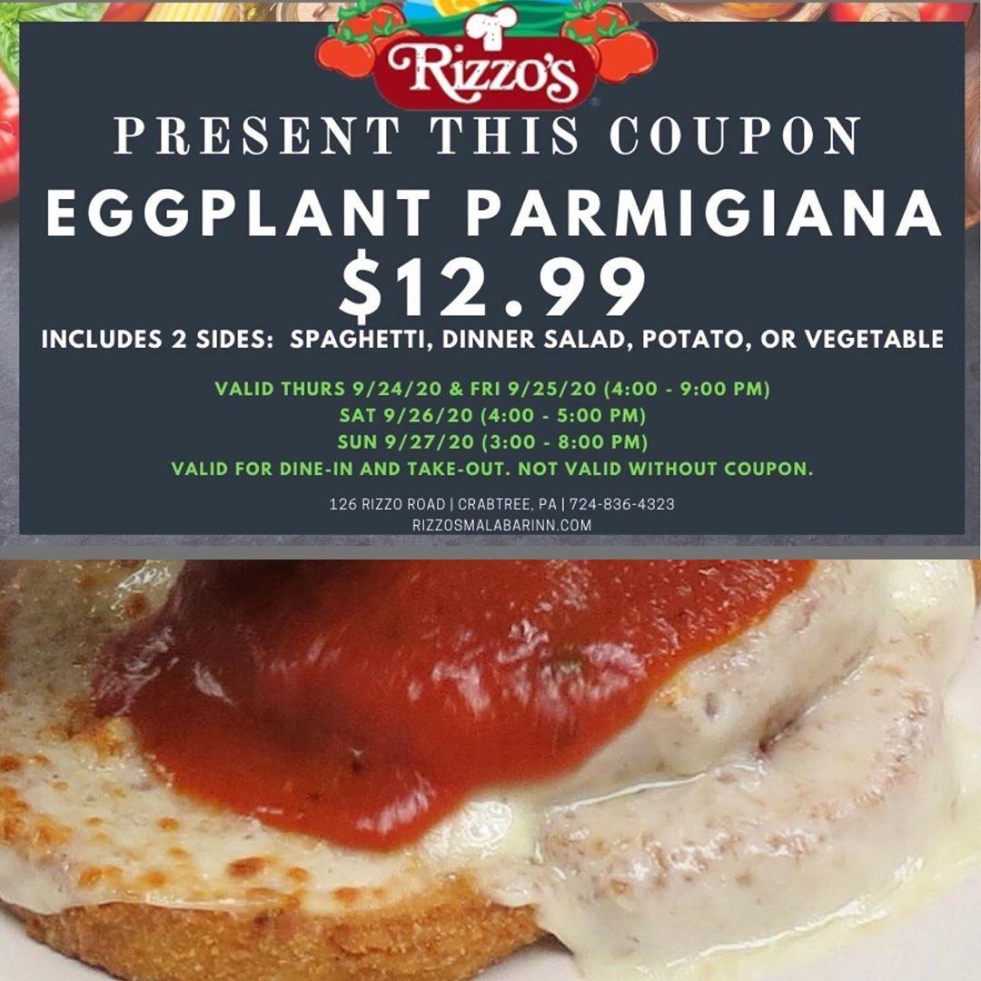 Rizzo's Malabar Inn menu in Crabtree, Pennsylvania, USA