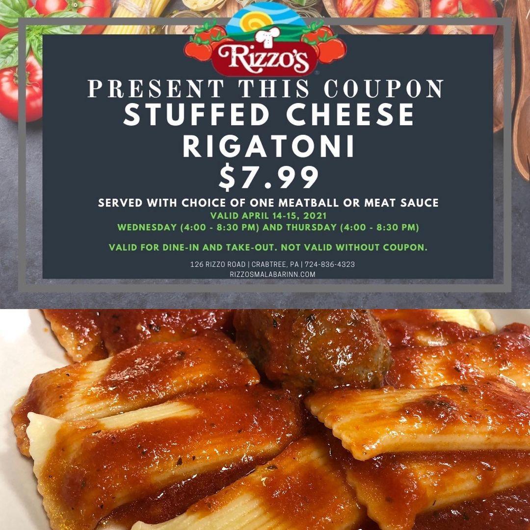 Rizzo's Malabar Inn menu in Crabtree, Pennsylvania, USA