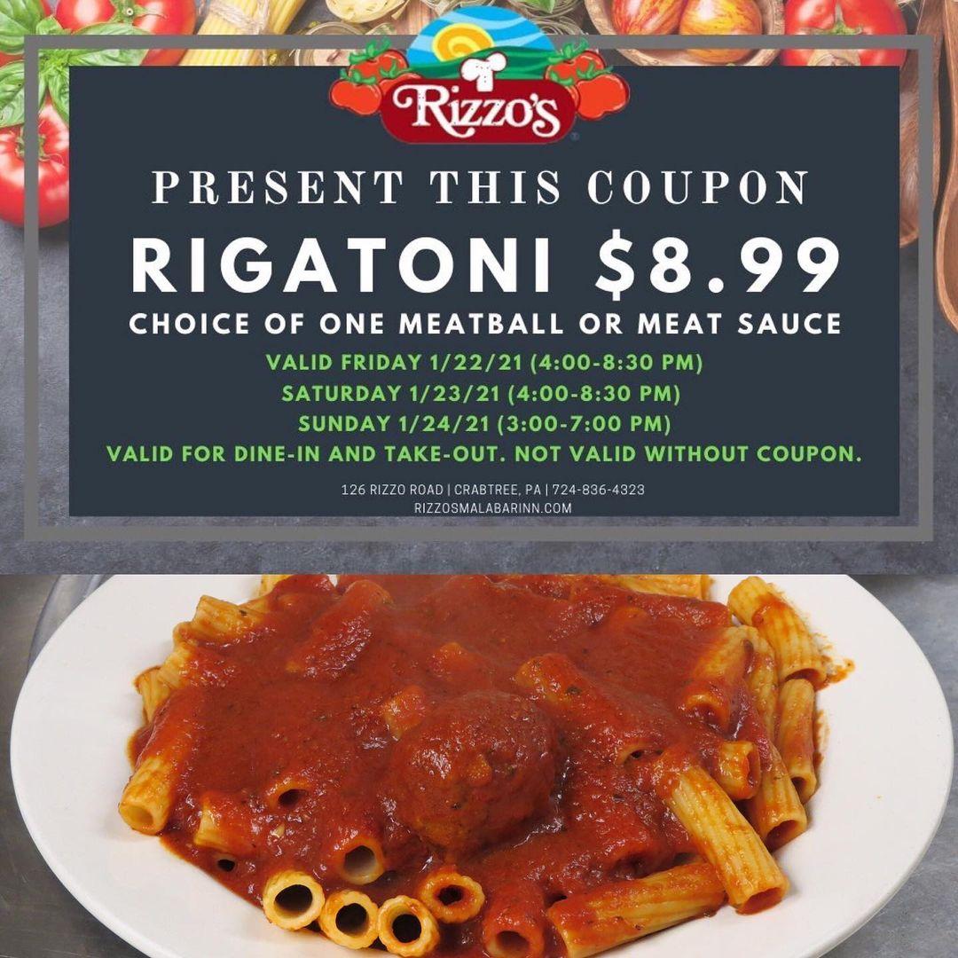 Rizzo's Malabar Inn menu in Crabtree, Pennsylvania, USA