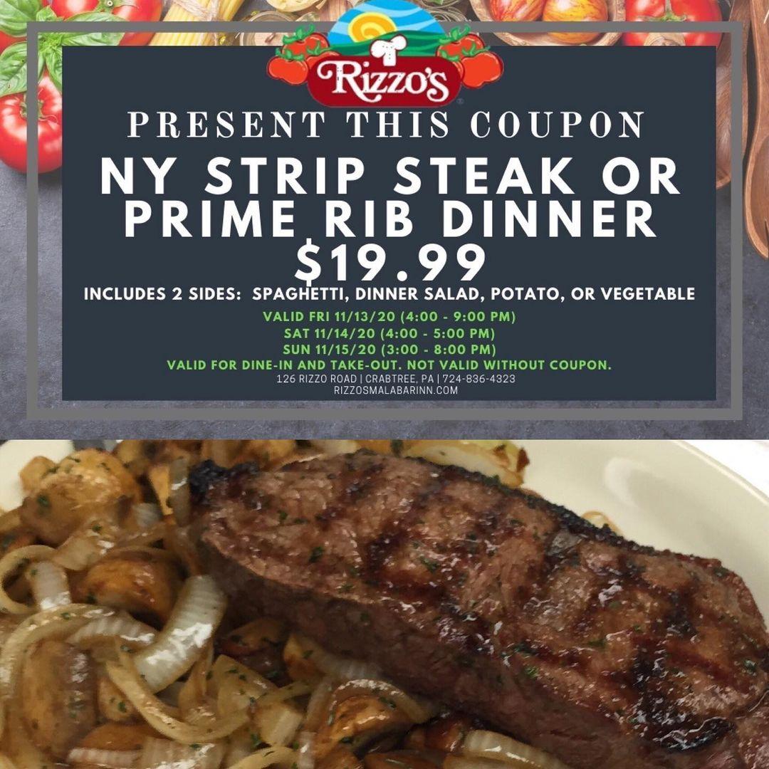 Rizzo's Malabar Inn menu in Crabtree, Pennsylvania, USA