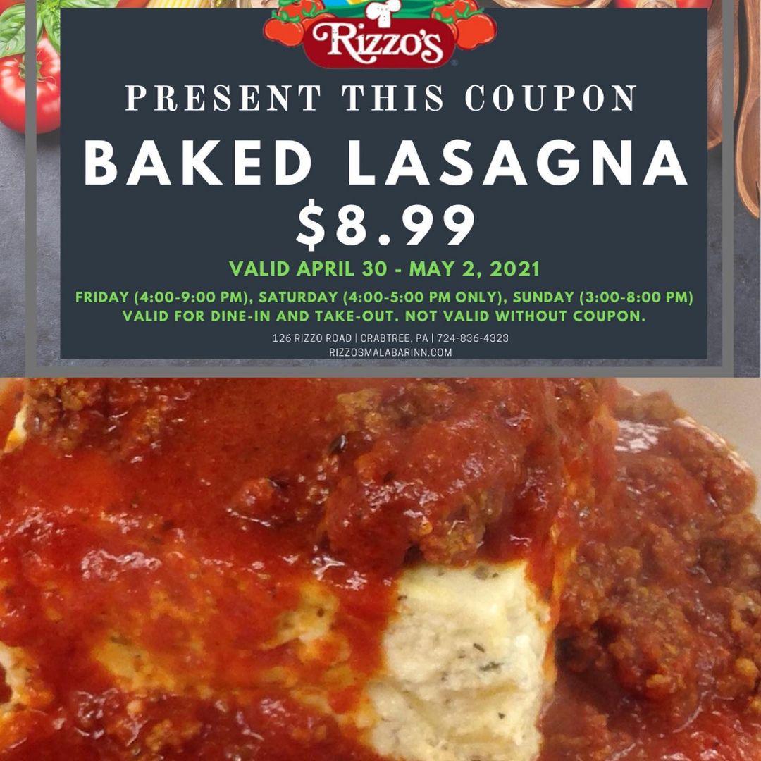 Rizzo's Malabar Inn menu in Crabtree, Pennsylvania, USA