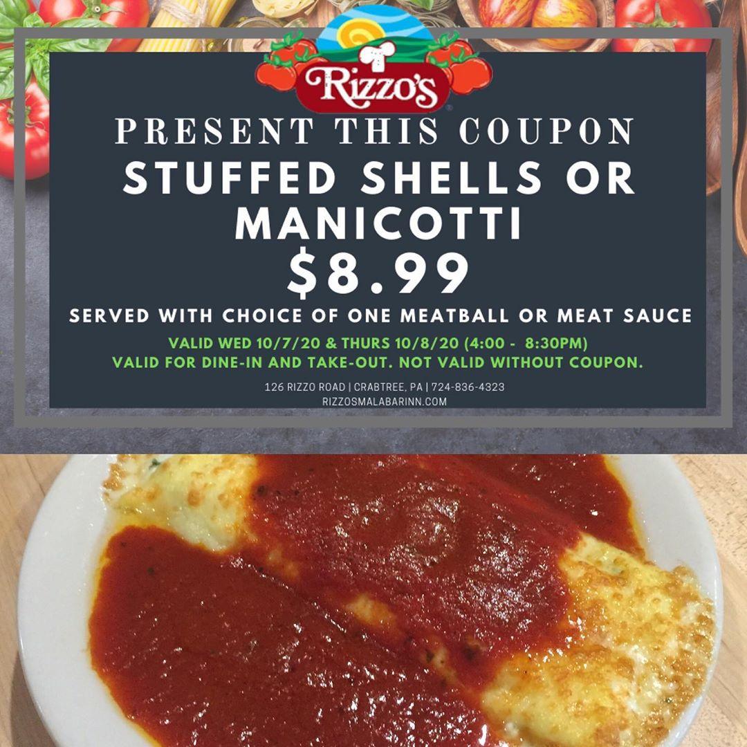 Rizzo's Malabar Inn menu in Crabtree, Pennsylvania, USA