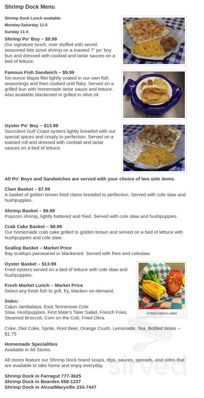 Menu - Knoxville TN's The Shrimp Dock – Bearden | Sirved