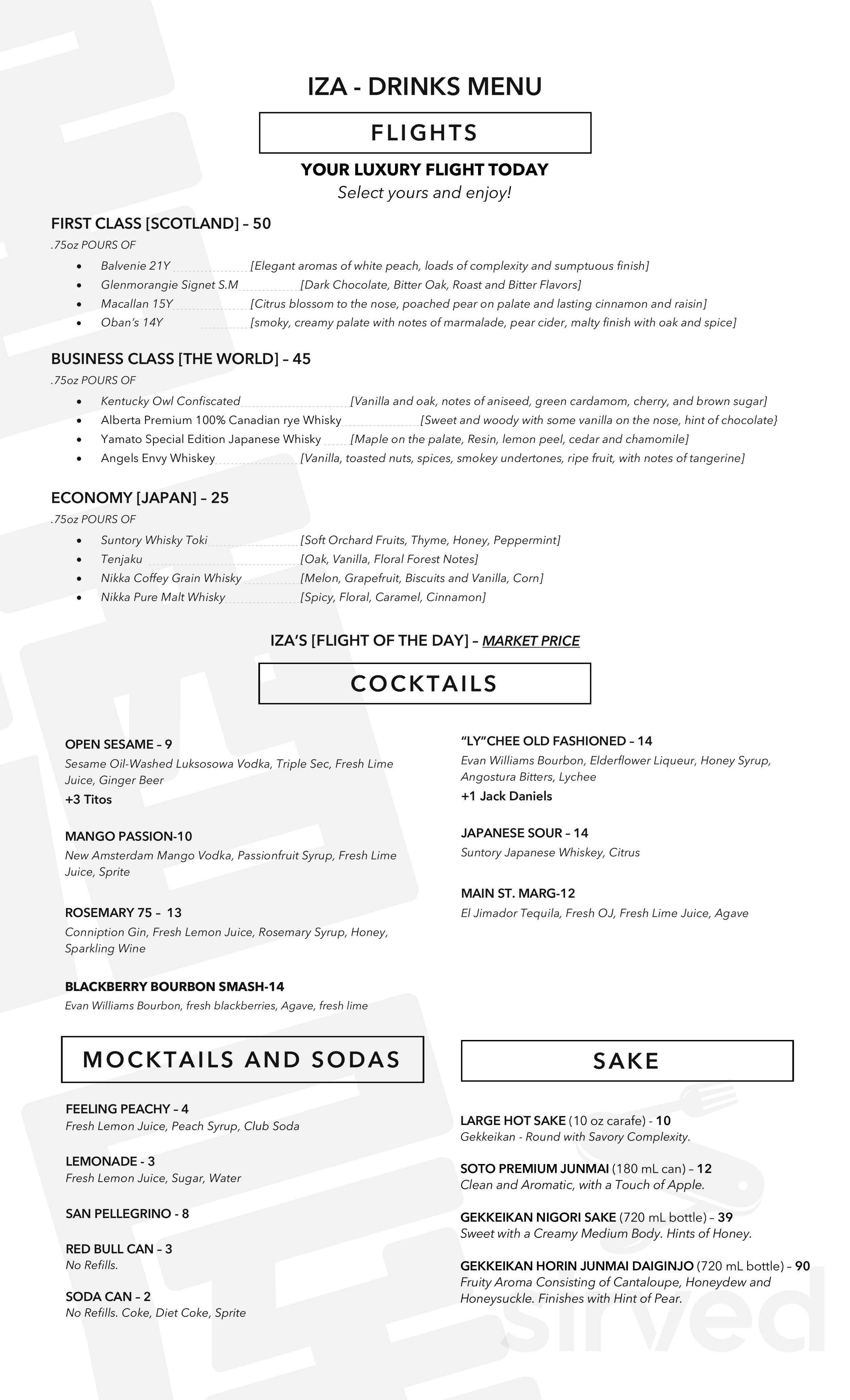 Menu - Carrboro NC's Iza Whiskey and Eats | Sirved