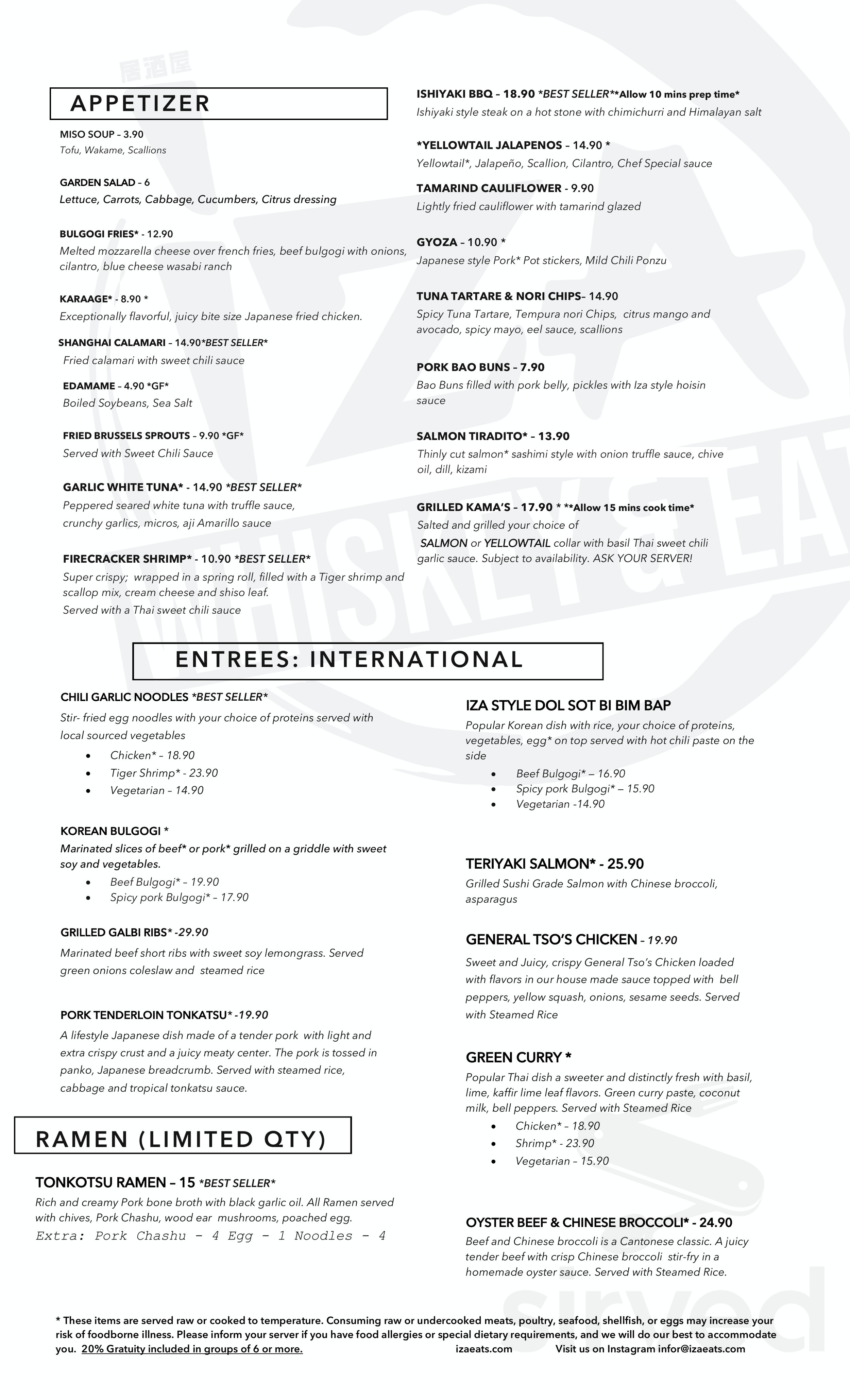 Menu - Carrboro NC's Iza Whiskey and Eats | Sirved